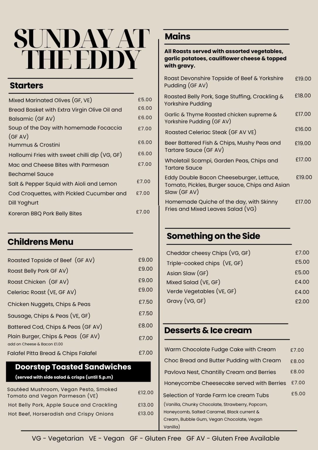 Sunday Menu final | The Eddystone Inn